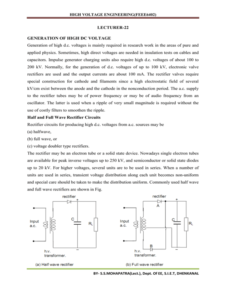 High Voltage DC Generation: Rectifier Circuits