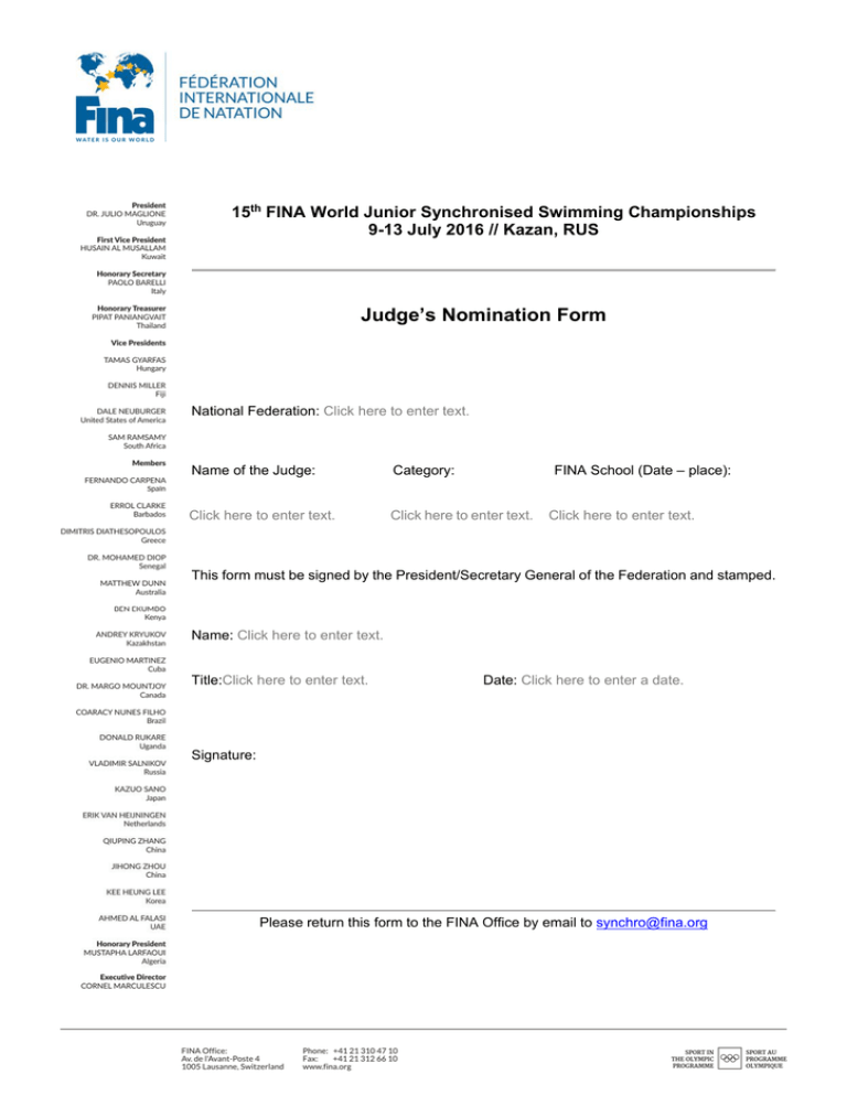 Judge`s Nomination Form