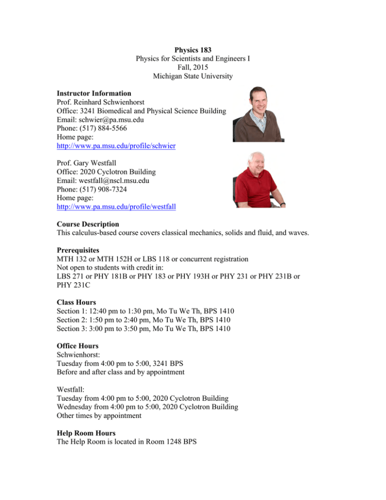 Physics 183 Syllabus - Michigan State University