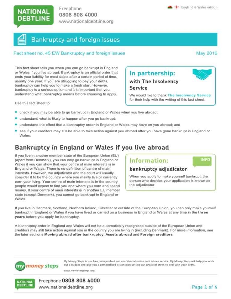 Bankruptcy in England or Wales if you live abroad
