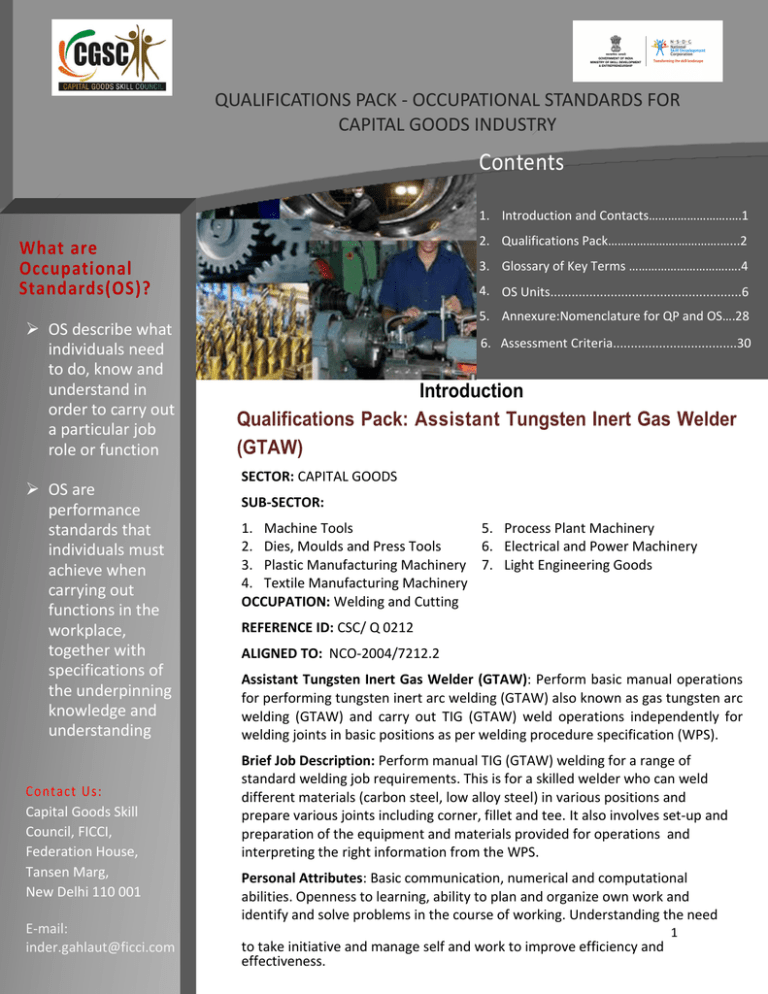 Assistant Tungsten Inert Gas Welder (GTAW)