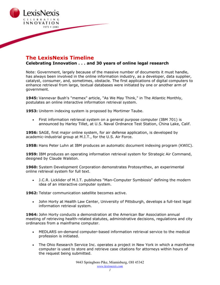 LexisNexis Timeline: 30 Years of Online Legal Research