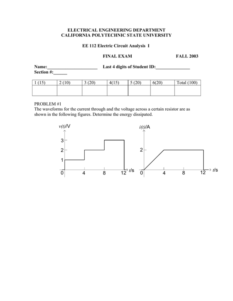 EE 112 Electric Circuit Analysis I Final Exam