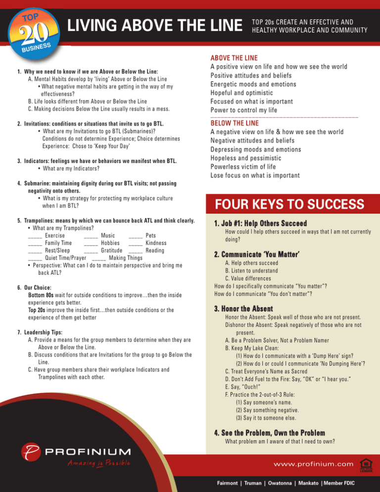 Living Above the Line: Workplace Culture & Mindset