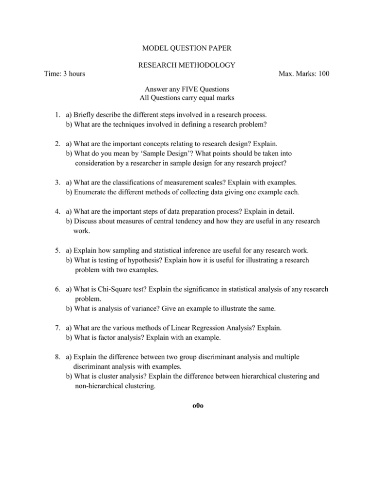 Research Methodology Model Question Paper