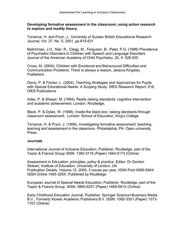 Developing formative assessment in the classroom