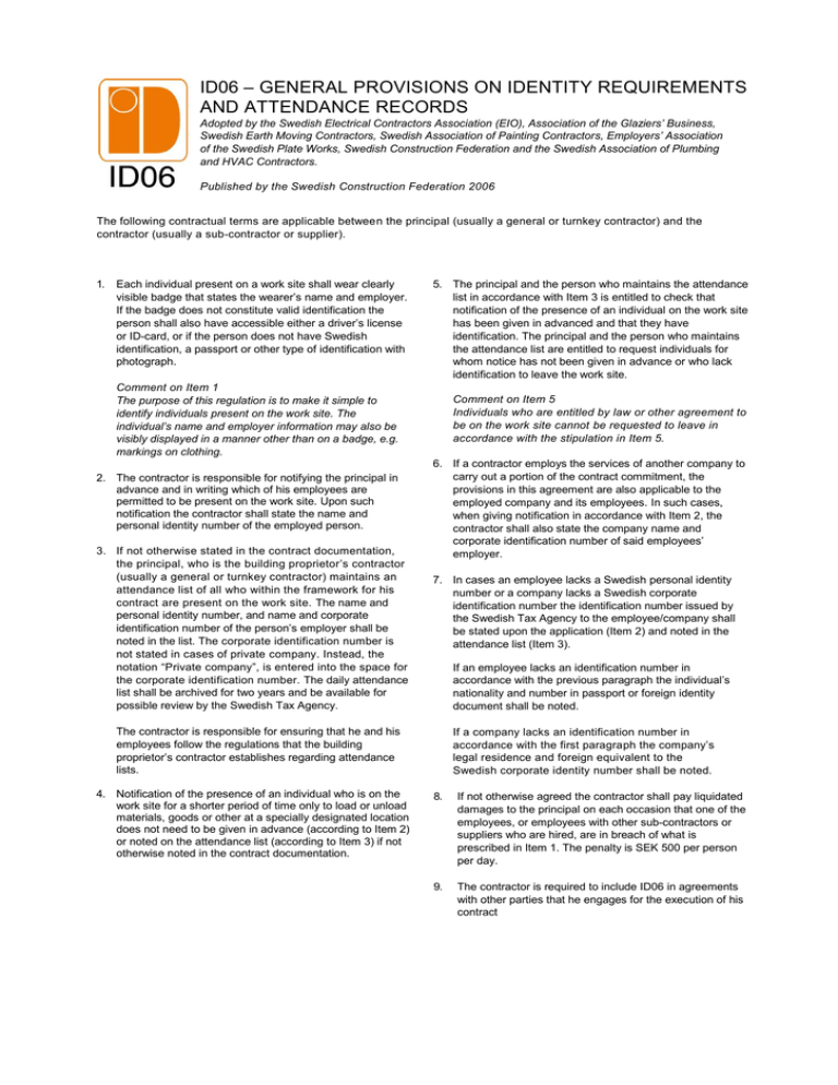 ID06 – GENERAL PROVISIONS ON IDENTITY REQUIREMENTS