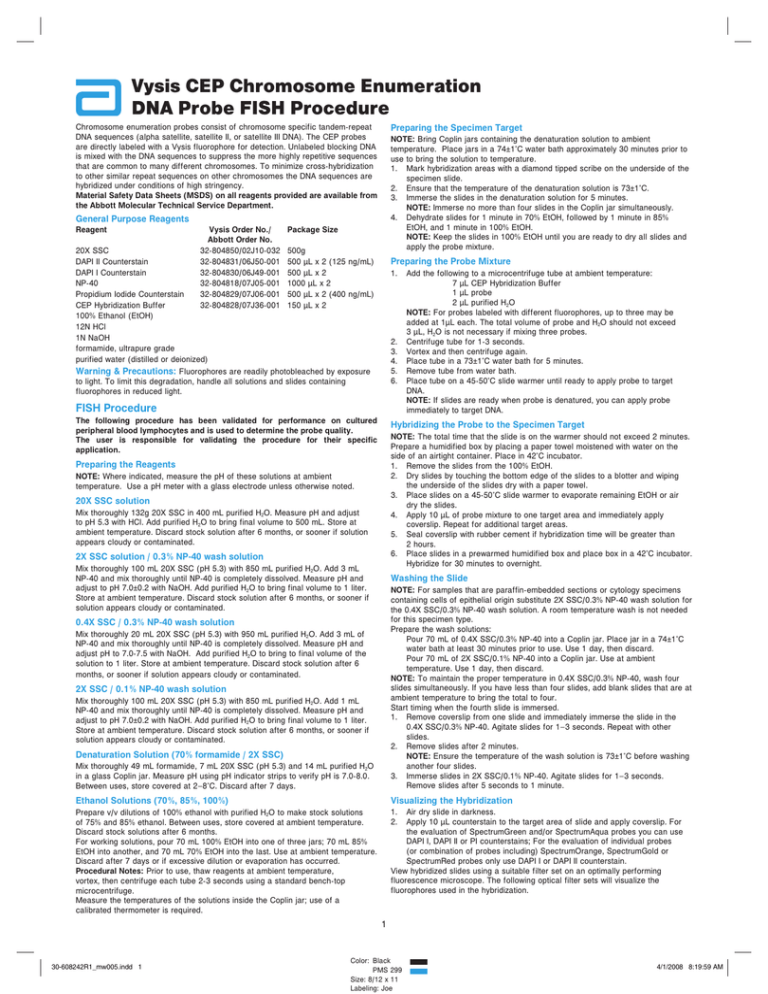 Vysis CEP FISH Procedure: Chromosome Enumeration