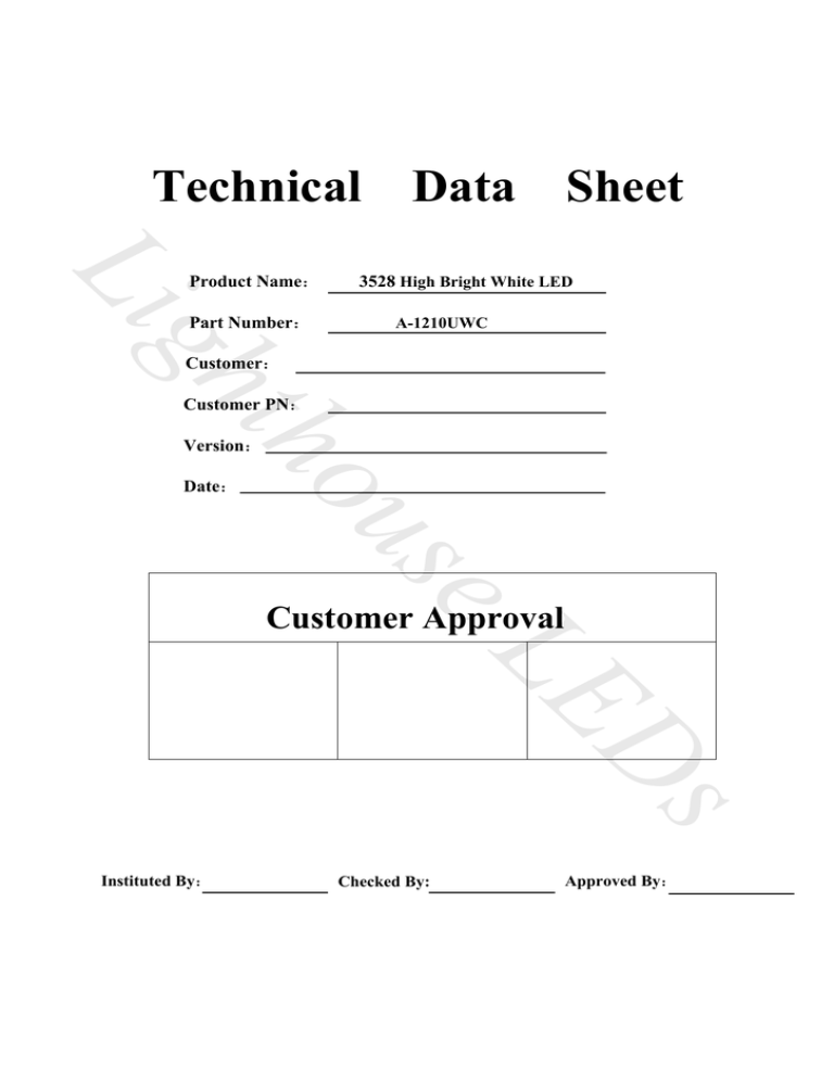 3528 High Bright White LED Technical Data Sheet