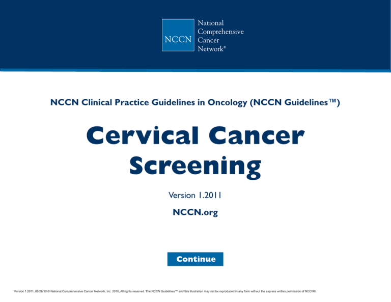 Nccn Guidelines™ Version 12011 Cervical Cancer Screening