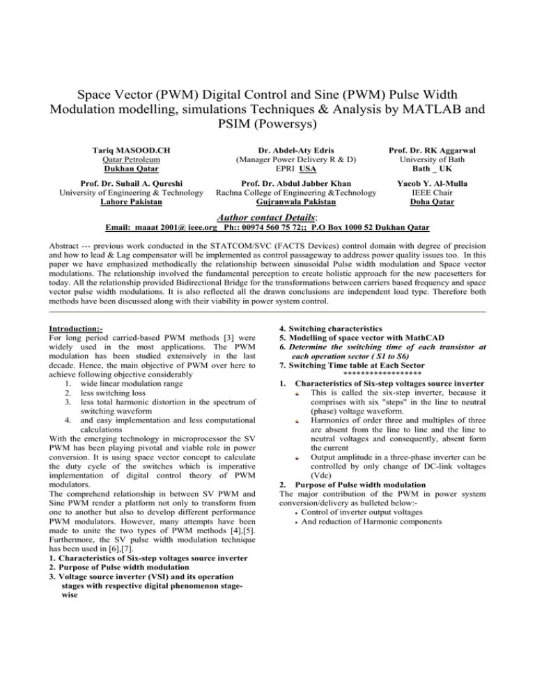 Space Vector PWM Digital Control & Sine PWM Modeling