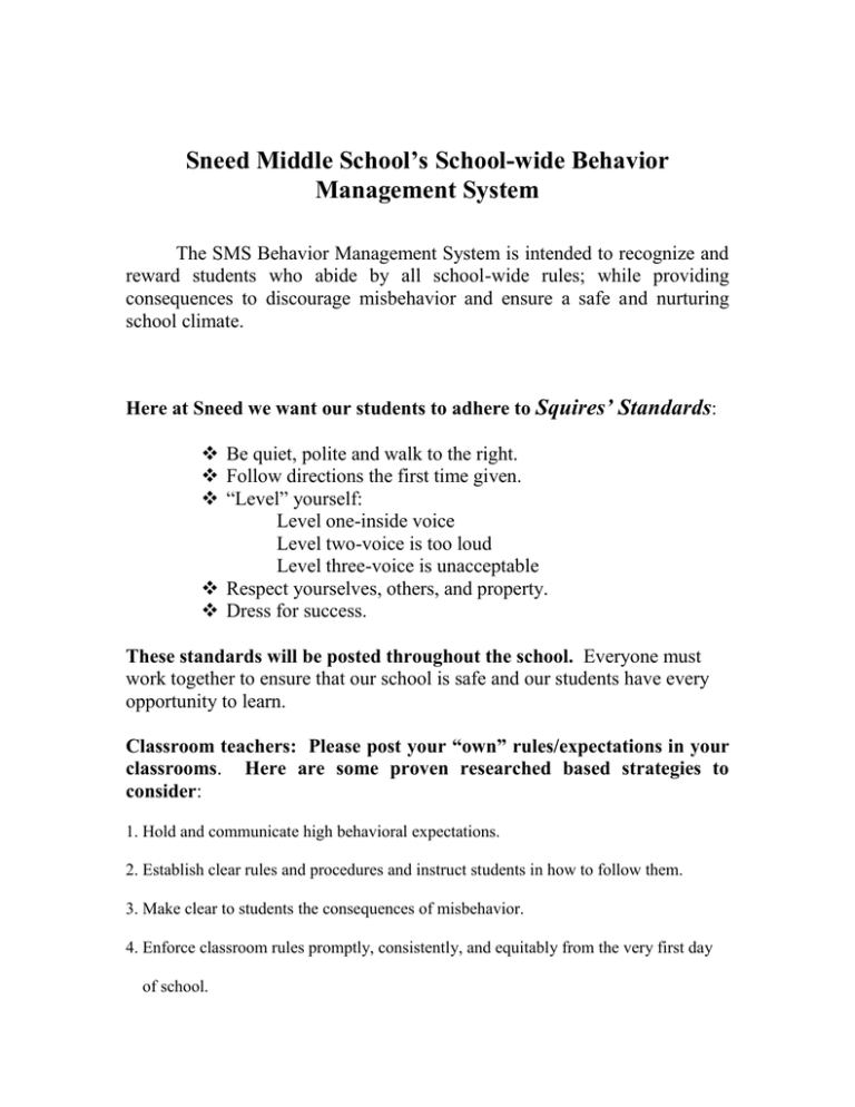 Sneed Middle School Behavior Management System