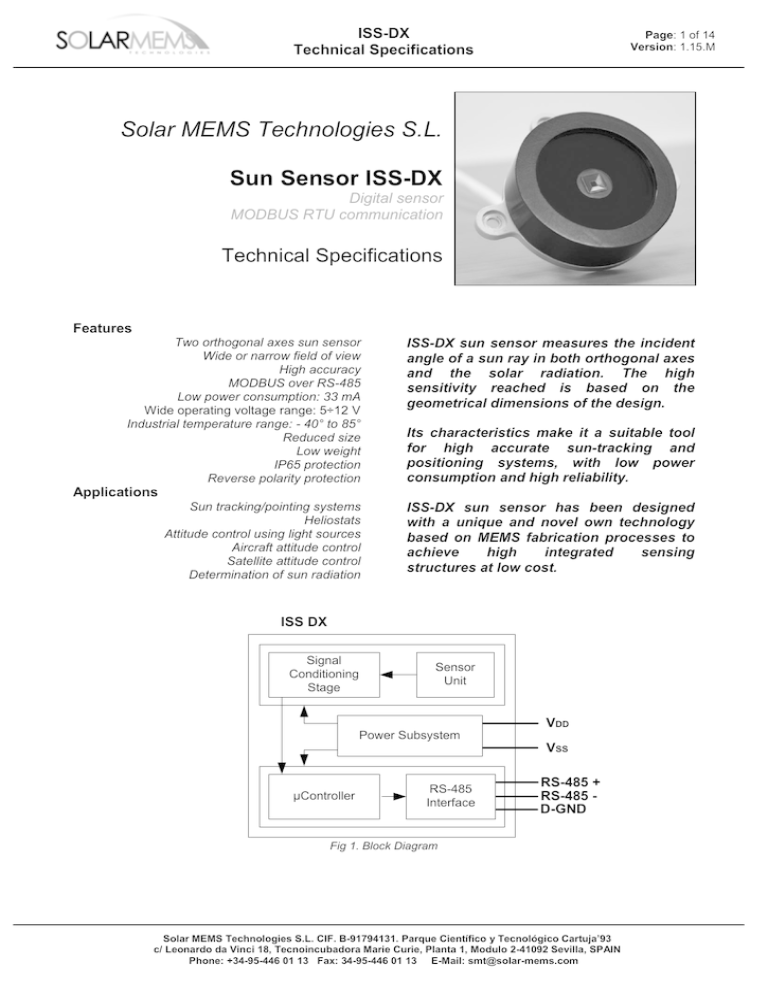 ISS-DX Sun Sensor Technical Specifications