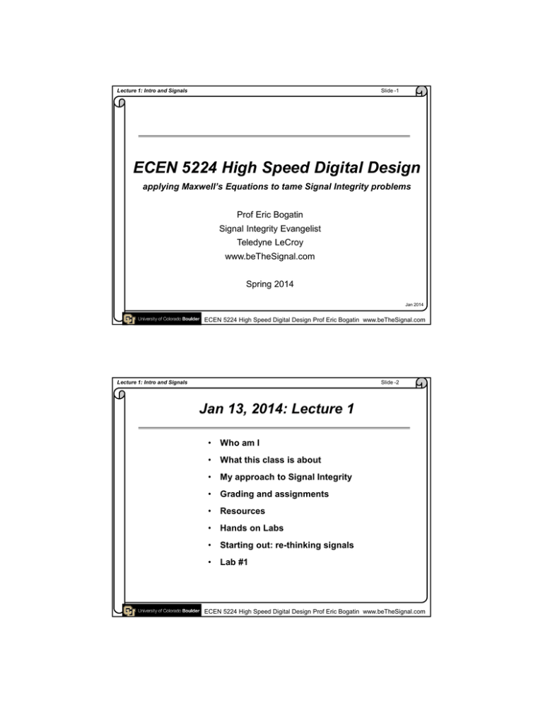 High-Speed Digital Design: Signal Integrity Lecture