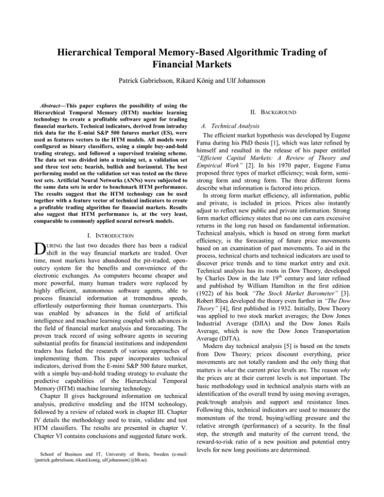 Hierarchical Temporal Memory Based Algorithmic Trading Of 