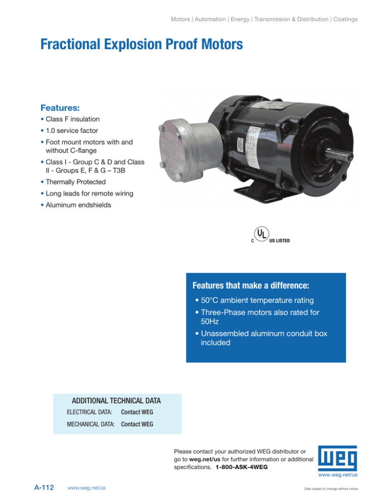 WEG Explosion Proof Motors & Starters Datasheet