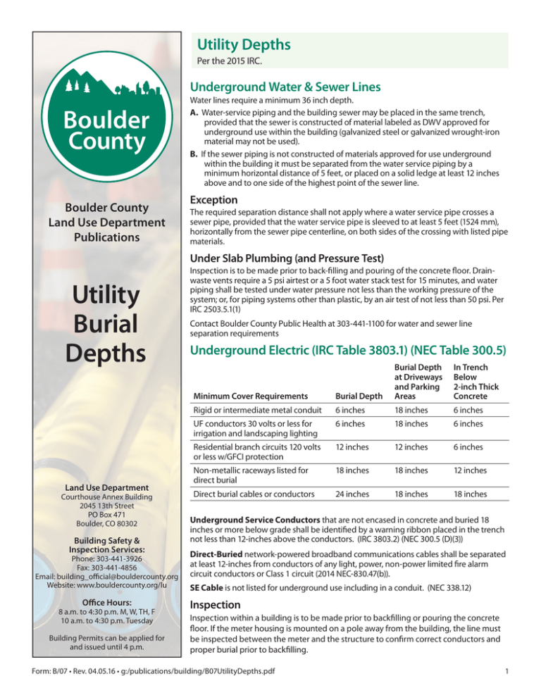Boulder County Utility Depths: IRC Code Compliance