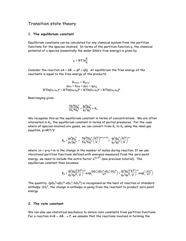 Transition State Theory: Rate Constants & Equilibrium