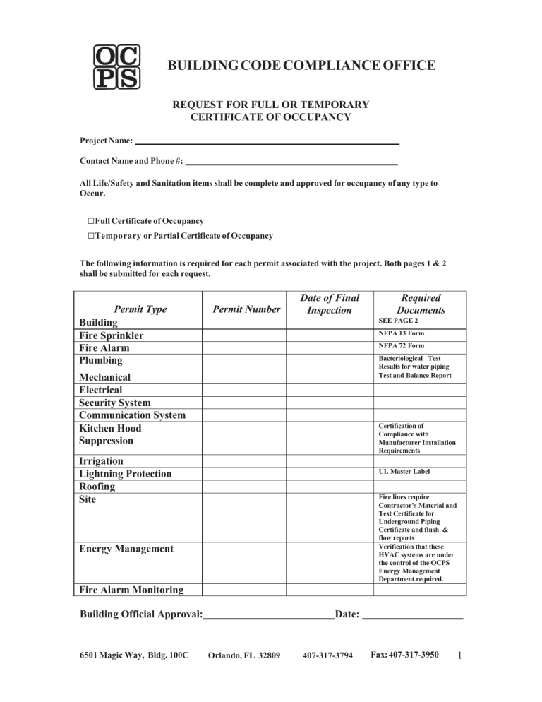 BUILDING CODE COMPLIANCE OFFICE