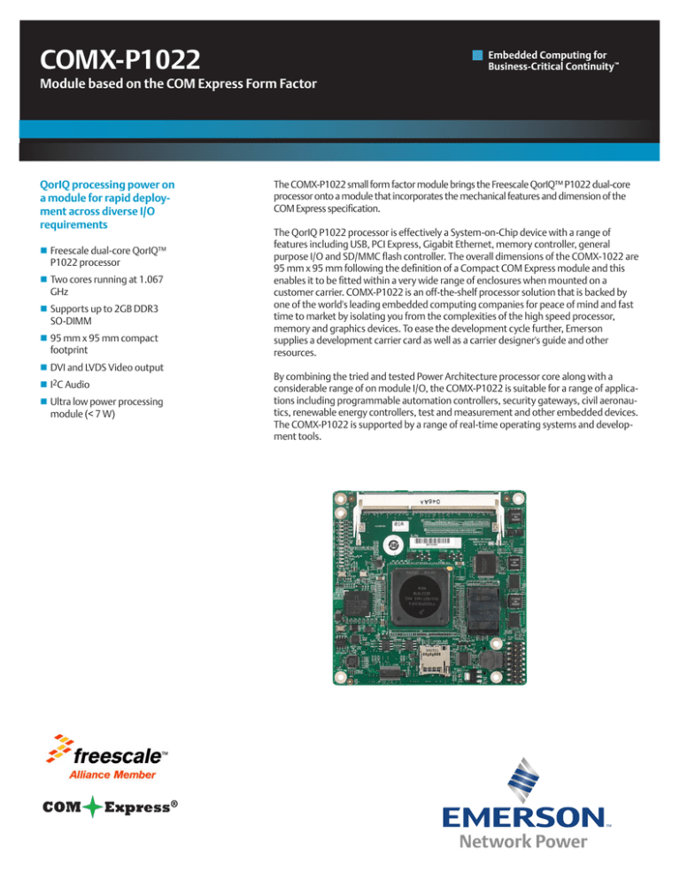 COMX-P1022: QorIQ Processor COM Express Module Datasheet