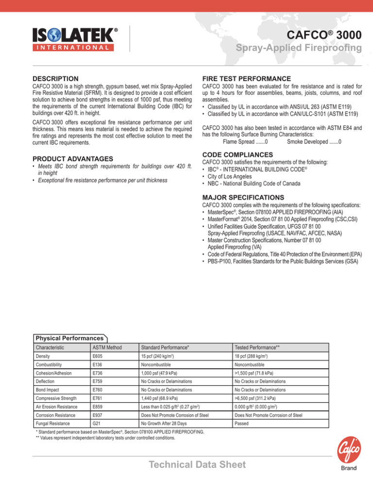 CAFCO 3000 Fireproofing: Specs & Performance Data