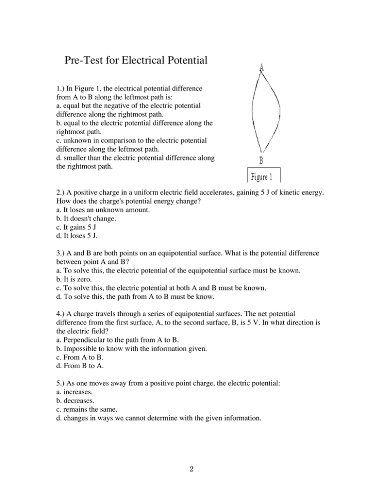 Electrical Potential Pre-Test: Physics Questions