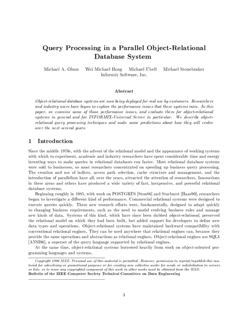 Query Processing In A Parallel Object