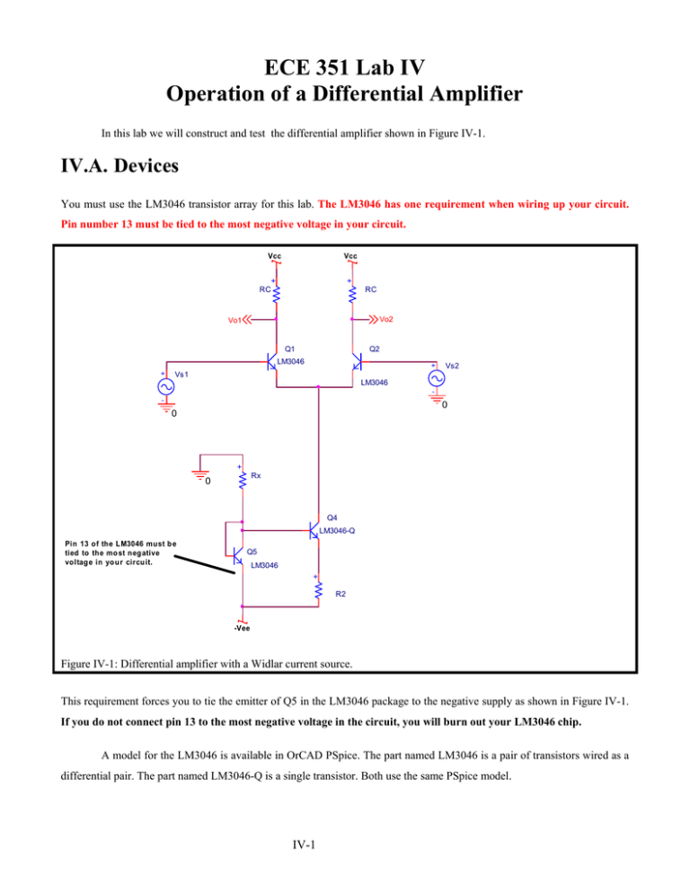Differential Amplifier Lab: LM3046 Operation & Measurements