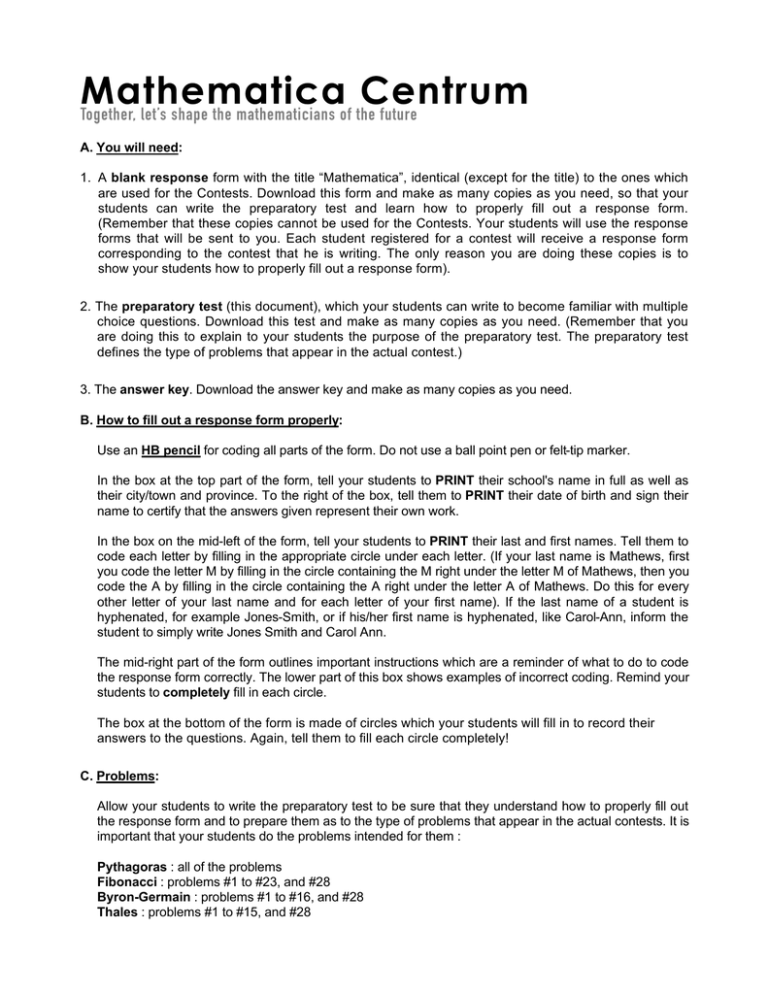 Math Competition Prep Test for Grades 3-6
