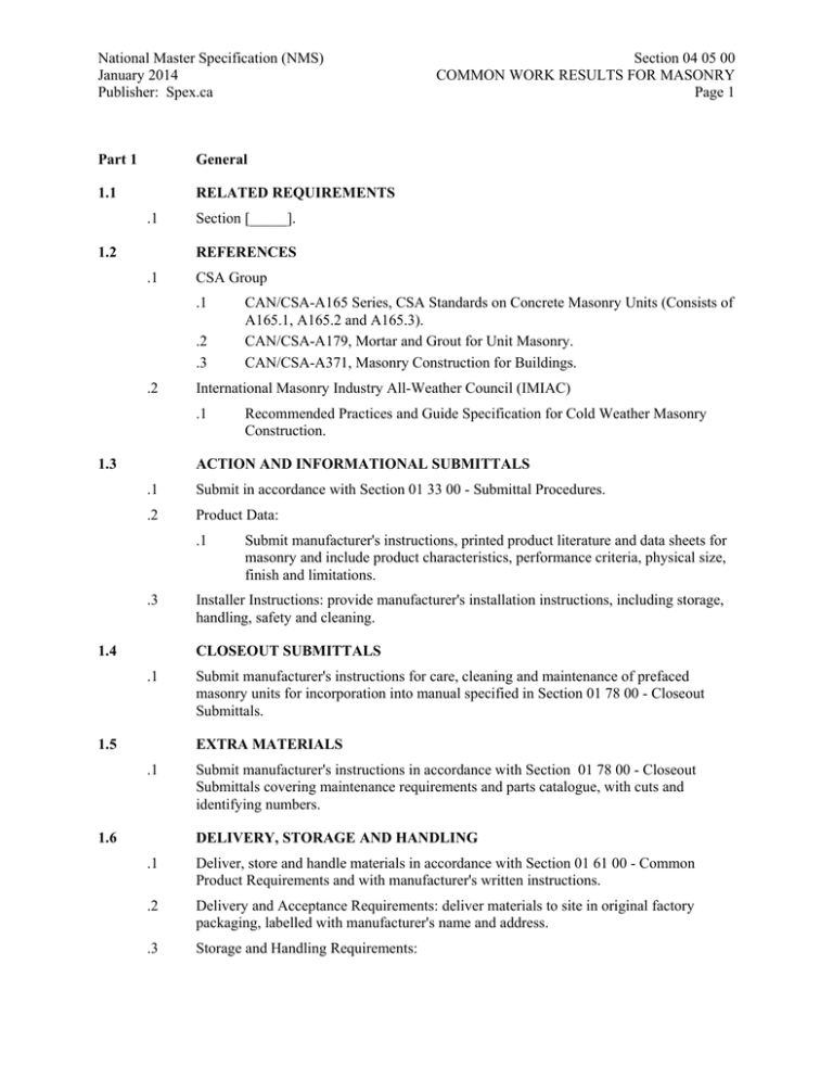 Masonry Work Results Specification | CSA Standards