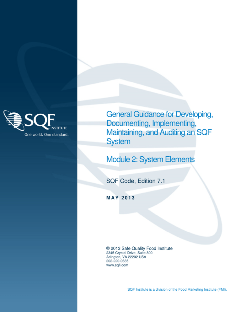 SQF Code, Ed. 7.1 Module 2 Guidance Document