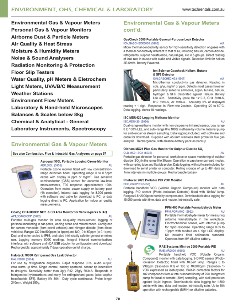 Environmental Gas and Vapour Meters