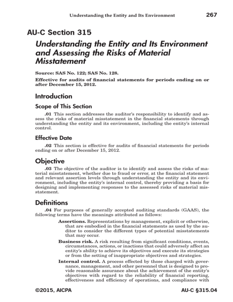 AU-C 315, Understanding the Entity and its Environment