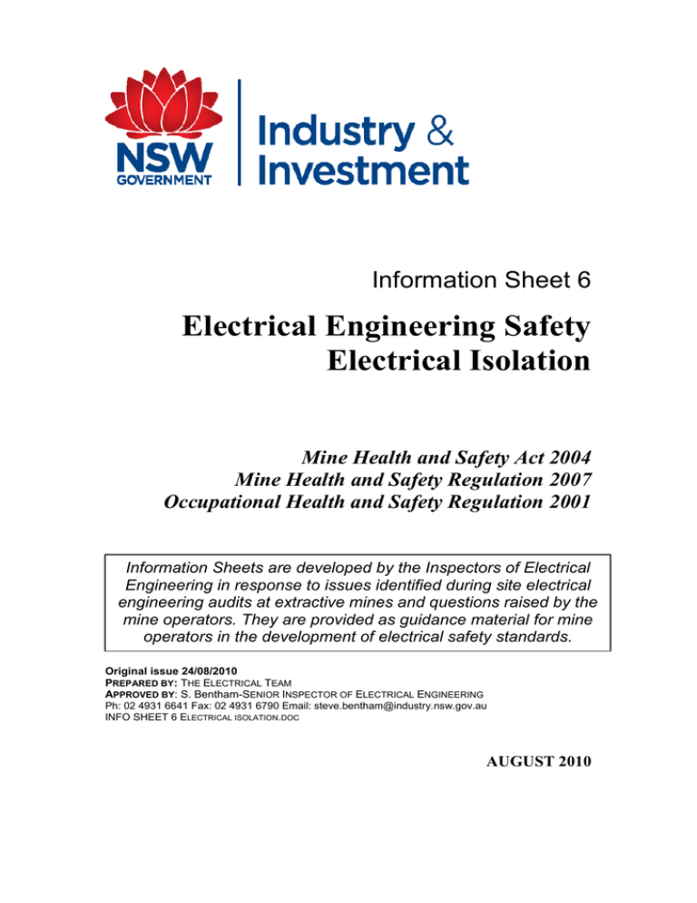 Electrical Isolation Safety in Mining: Information Sheet