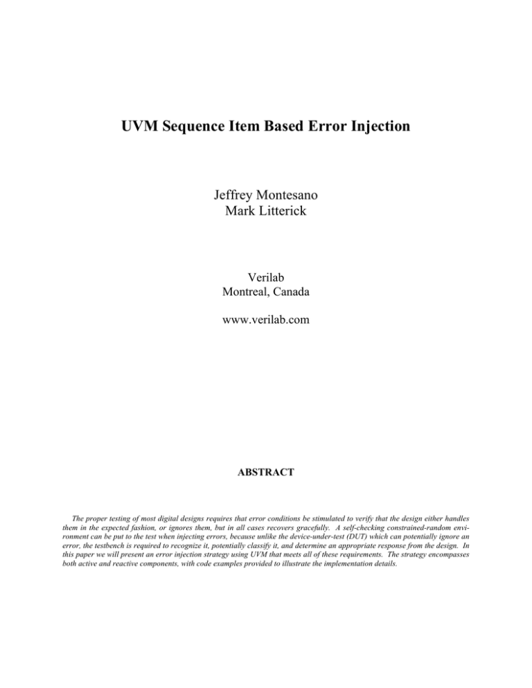 UVM Sequence Item Based Error Injection