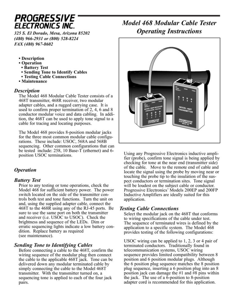 Model 468 Modular Cable Tester Operating Instructions