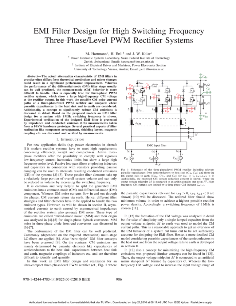 EMI Filter Design for High Frequency PWM Rectifiers