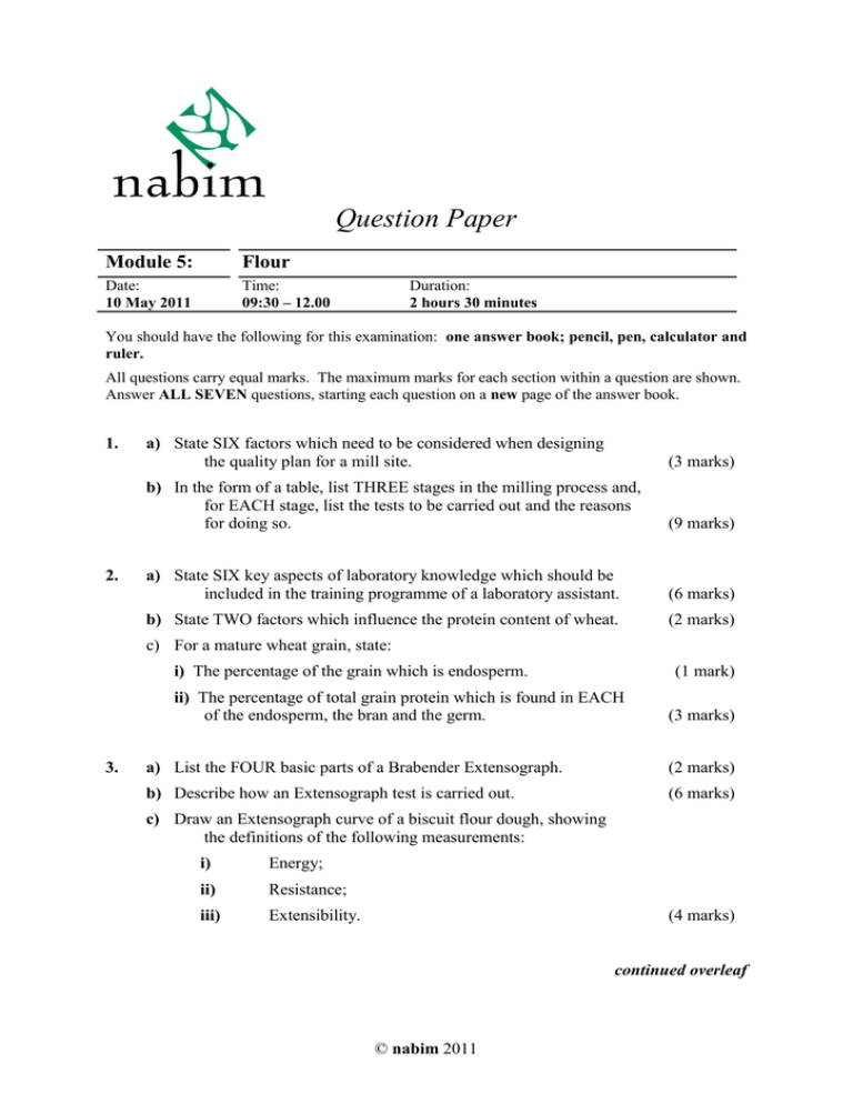 Flour Module Question Paper: Quality & Testing
