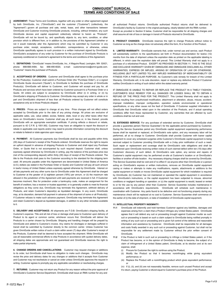 OMNIGUIDE® SURGICAL TERMS AND CONDITIONS OF SALE