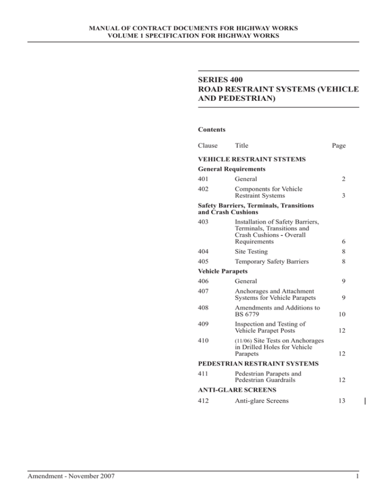 MCHW VOLUME 1 -SPECIFICATION FOR HIGHWAY WORKS