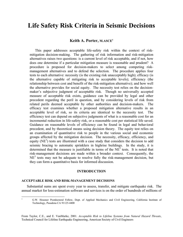 Life Safety Risk Criteria in Seismic Decisions