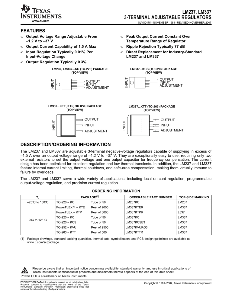 3-Terminal Adjustable Regulators (Rev. K