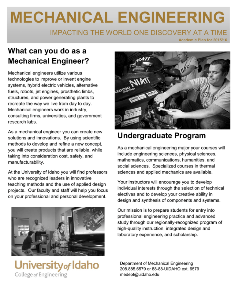 Mechanical Engineering Academic Plan 2015/16 - University of Idaho