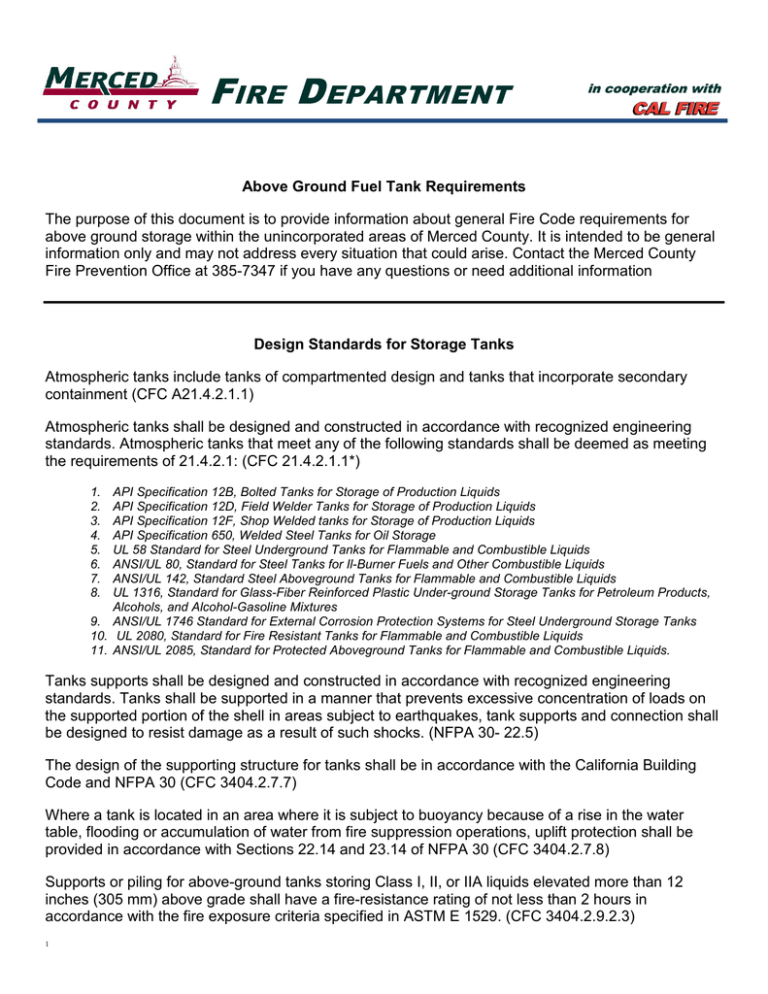 Above Ground Fuel Tank Requirements - Merced County