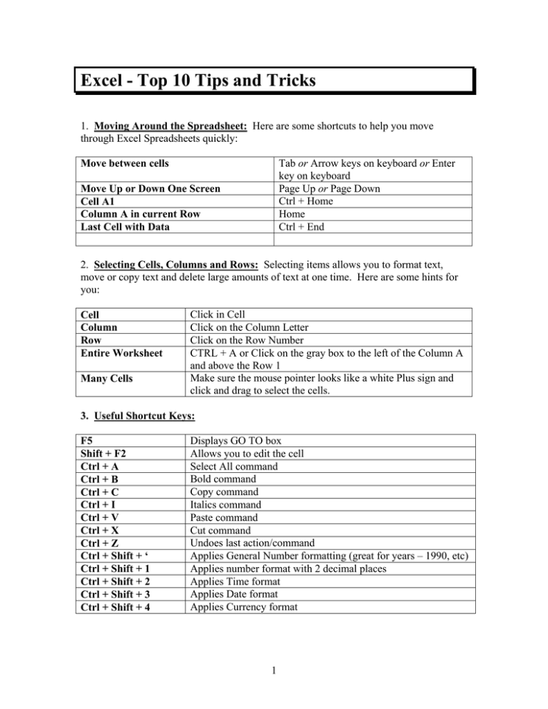 Excel - Top 10 Tips and Tricks