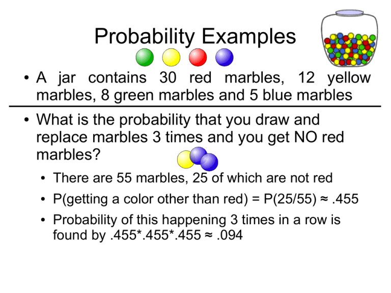 Probability Examples: Marble Draws with Replacement