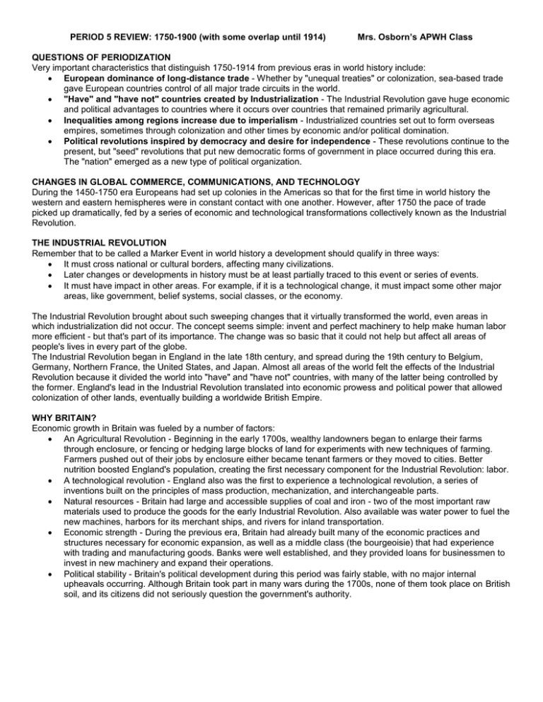 AP World History Period 5 Review: 1750-1900 Notes