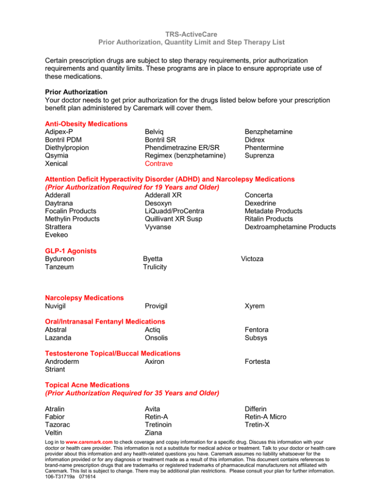 TRS-ActiveCare Drug Prior Authorization & Quantity Limits