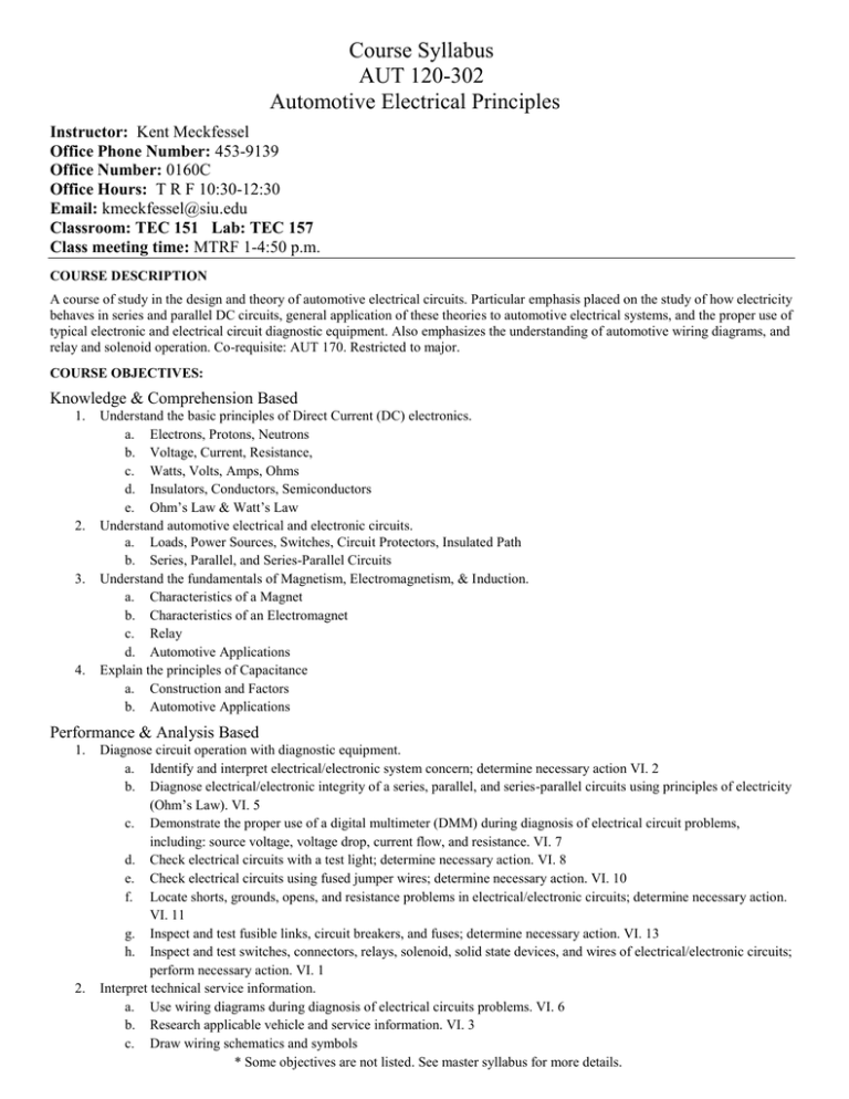 AUT 120 - 302 Automotive Electrical Principles
