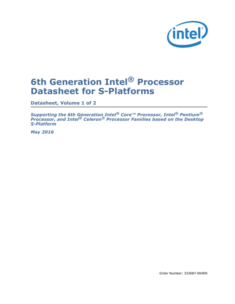 6th Gen Intel Processor Datasheet: S-Platforms